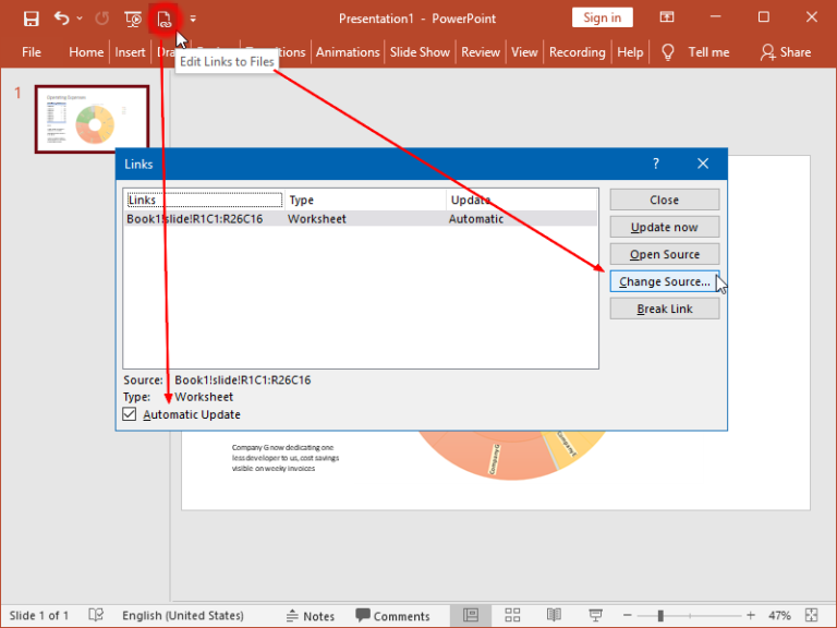 Automated presentations: linking of Excel data to PowerPoint ...