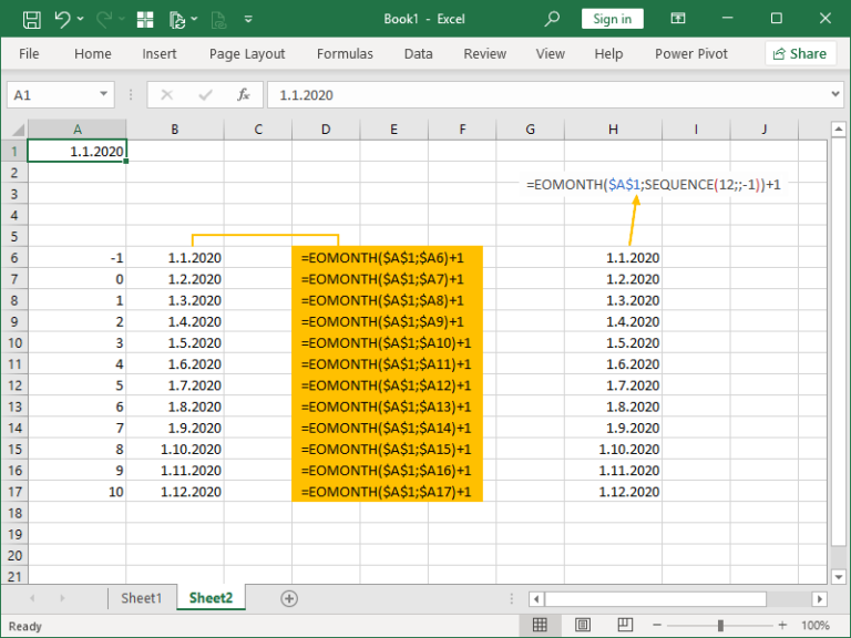 Combine EOMONTH with SEQUENCE: generate a sequence of dates ...