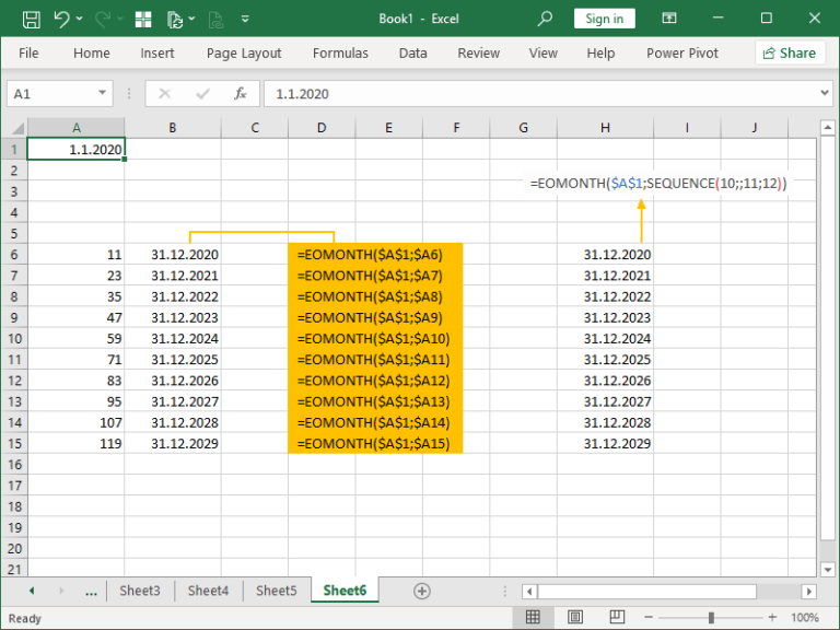 Combine EOMONTH with SEQUENCE: generate a sequence of dates ...